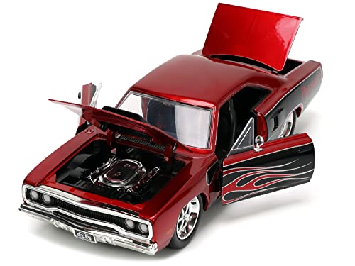 Jada Toys Big Time Muscle 1:24 1970 Plymouth Road Runner Die-cast Car Red/Black Flames, Toys for Kids and Adults