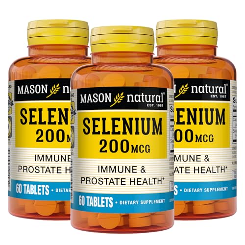 Mason Natural Selenium 200 mcg - Antioxidant Supplement for Immune Support & Prostate Health, Essential Trace Mineral, 60 Tablets (Pack of 3)