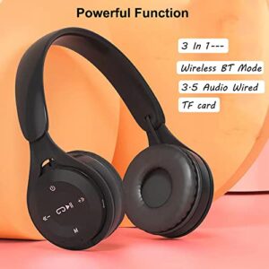 Kids Bluetooth Headphones, Over-Ear Wireless Bluetooth 5.0 Headset, Comfortable Protein Earpads and Folding Storage,HiFi Music Player with Microphone Bluetooth Wireless Headset (Black)