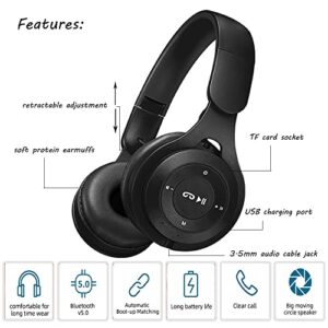 Kids Bluetooth Headphones, Over-Ear Wireless Bluetooth 5.0 Headset, Comfortable Protein Earpads and Folding Storage,HiFi Music Player with Microphone Bluetooth Wireless Headset (Black)