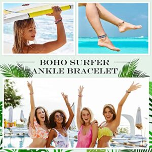 18 Pcs Boho Surfer Bracelet Ankle Adjustable Beaded Anklets Unisex Handmade Braided Bracelet Waterproof Surfer Beach Bracelet Colorful Anklet Bracelet String Rope Jewelry for Women Men (Elegant Style)