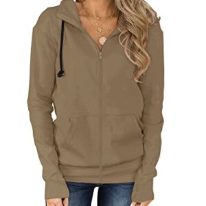 Fallorchid Womens Full-Zip Hoodies Casual Long Sleeve Sweatshirt with Pockets (1-Khaki,Medium,US,Alpha,Adult,Female,Medium,Regular,Regular)