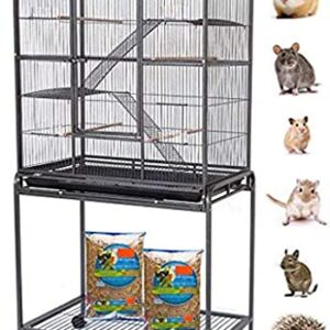 54" Large Wrought Iron 4-Level Tight 1/2-inch Wire Spacing Ferret Chinchilla Sugar Glider Rats Mices Rabbit Squirrel Hamster Cage with Removable Stand (25" L x 17" W x 54" H, Black Vein)