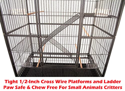 54" Large Wrought Iron 4-Level Tight 1/2-inch Wire Spacing Ferret Chinchilla Sugar Glider Rats Mices Rabbit Squirrel Hamster Cage with Removable Stand (25" L x 17" W x 54" H, Black Vein)