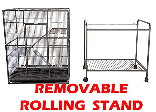 54" Large Wrought Iron 4-Level Tight 1/2-inch Wire Spacing Ferret Chinchilla Sugar Glider Rats Mices Rabbit Squirrel Hamster Cage with Removable Stand (25" L x 17" W x 54" H, Black Vein)