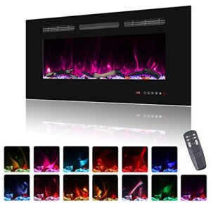 oxhark flame 36inch electric fireplace in wall recessed and wall mounted fireplace electric, 13 flame colors, realistic logs &crystals fuel bed, adjustable temperature and timer,750w/1500w, black