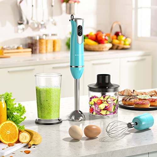 Galanz 4-in-1 Retro Immersion Hand Blender & Food Chopper with Whisk, 2 Speeds, Blending Beaker Included, Stainless Steel, 260W, Blue