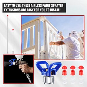 2 Airless Sprayer Gun Tip Extension and 1 Tip Guard for Paint Sprayer, Spray Gun Tip Extension Pole Rod with Red Guard, Universal Replacement Tool for Airless Painting Spray Gun, 19.69", 29.53"