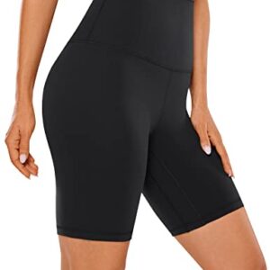 CRZ YOGA Women's Butterluxe Super High Waisted Biker Shorts 8 Inches - Over Belly Workout Yoga Short Leggings Black Small