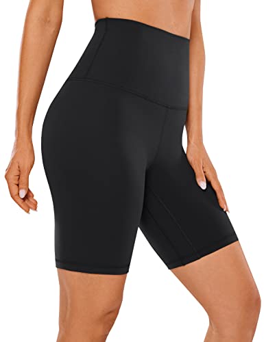 CRZ YOGA Women's Butterluxe Super High Waisted Biker Shorts 8 Inches - Over Belly Workout Yoga Short Leggings Black Small