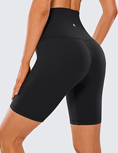 CRZ YOGA Women's Butterluxe Super High Waisted Biker Shorts 8 Inches - Over Belly Workout Yoga Short Leggings Black Small