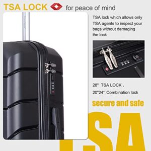 Travelhouse Hardshell Luggage 3 Piece Set Suitcase PP Hardshell with Spinner Wheels and TSA Lock 20in 24in 28in Women Business and student suitcase Set(Black)