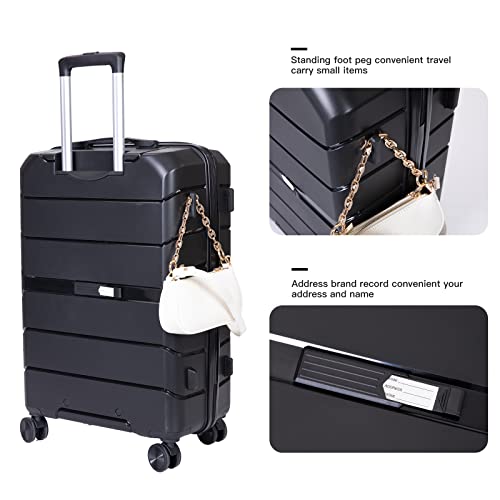 Travelhouse Hardshell Luggage 3 Piece Set Suitcase PP Hardshell with Spinner Wheels and TSA Lock 20in 24in 28in Women Business and student suitcase Set(Black)