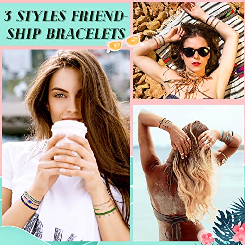 Henoyso 57 Pieces Surfer Strand Wave Braided Stretch Friendship Woven Rope, Adjustable Waterproof Handmade Wax Wrap Bracelet Anklet for Girls Women (Warm Style)