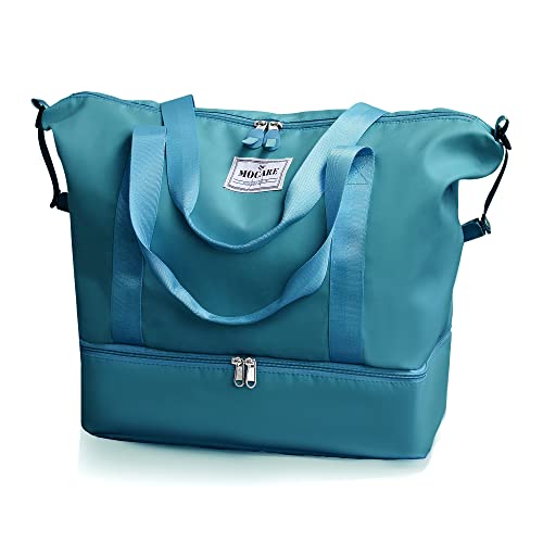 MOCARE Travel Duffel Bag, Sports Gym Tote Carry on Bags for Women, Foldable Lightweight Overnight Shoulder Weekender Shopping Hospital Handbag with Shoes Compartment (Turquoise)