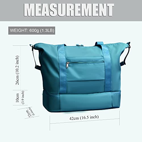 MOCARE Travel Duffel Bag, Sports Gym Tote Carry on Bags for Women, Foldable Lightweight Overnight Shoulder Weekender Shopping Hospital Handbag with Shoes Compartment (Turquoise)