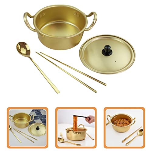 Healeved Ramen Cooker Pasta Pot Korean Ramen Bowl Ramen Cooking Pot Instant Noodles Pot with Chopsticks Spoon Fork Korean Ramen Noodle Cooking Pot Japanese Noodle Bowl Soup Pot Pasta Pot