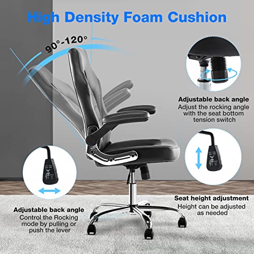 JHK Gaming Ergonomic Office Flip-up Armrest and Height Adjustable Desk Splicing PU Leather Computer Chair with Lumbar Support, 25.98D x 28.35W x 42.13H in, Black+Grey