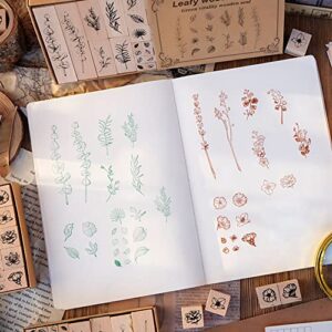 22 Pcs Plant Wooden Rubber Stamps Set, Plant Decorative Wooden Stamp DIY Craft Wooden Rubber Stamps for DIY Craft, Letters Diary and Craft Scrapbooking (Plant 2)