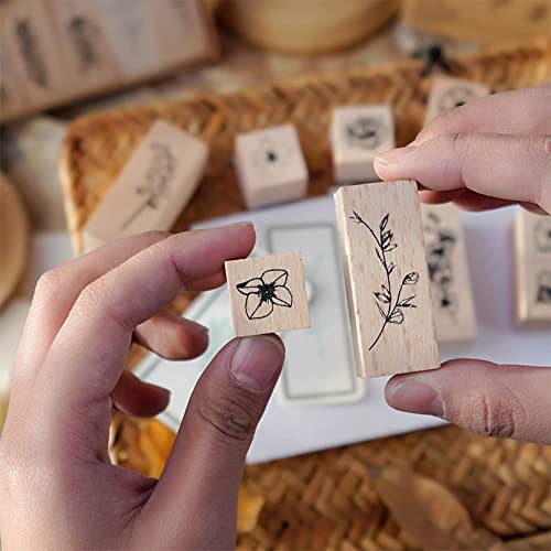 22 Pcs Plant Wooden Rubber Stamps Set, Plant Decorative Wooden Stamp DIY Craft Wooden Rubber Stamps for DIY Craft, Letters Diary and Craft Scrapbooking (Plant 2)