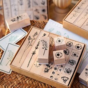 22 Pcs Plant Wooden Rubber Stamps Set, Plant Decorative Wooden Stamp DIY Craft Wooden Rubber Stamps for DIY Craft, Letters Diary and Craft Scrapbooking (Plant 2)