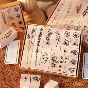 22 Pcs Plant Wooden Rubber Stamps Set, Plant Decorative Wooden Stamp DIY Craft Wooden Rubber Stamps for DIY Craft, Letters Diary and Craft Scrapbooking (Plant 2)