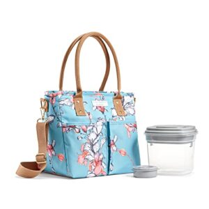 fit & fresh summerton insulated lunch bag with carry handles, complete lunch kit includes salad kit, mermaid moon