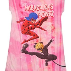 Miraculous Ladybug Pajamas for Girls Nightgown and Slipper Set, Short Sleeve Dorm Shirt, Red/Pink, Size 7/8