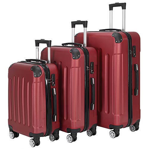 Karl home 3-Piece Luggage Set Travel Lightweight Suitcases with Rolling Wheels, TSA lock & Moulded Corner, Carry on Luggages for Business, Trip, Wine Red (20"/24"/28")