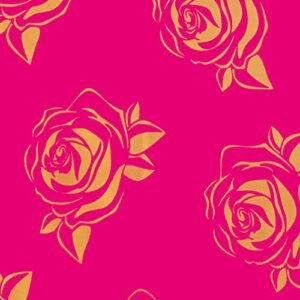 InfinitePack Large 12"x15"(100pcs) Golden Roses Printed on Pink Thank You Merchandise Bags , Die Cut Handles, Retail Shopping Bags for Boutique, Goodie Bags, Gift Bags Bulk, Favors, 1.5 Mil Reusable Plastic Bags