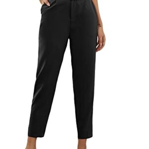 MakeMeChic Women's Casual High Waisted Belted Tapered Pants with Pockets Black M