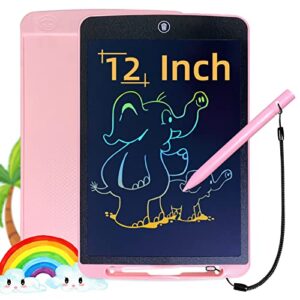 lcd writing tablet for kids 12 inch, sanmay colorful drawing tablet erasable electronic doodle board for toddlers, educational toys gifts for 3 4 5 6 7 8 year old boys girls, pink