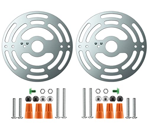 RTNLIT 4 Inches Light Fixture Mounting Bracket, Universal Light Circle Crossbar Plate with Ground Screw and Acorn Cap Nuts for Mount Wall Light, Close to Ceiling Light, Chandelier(Pack of 2)