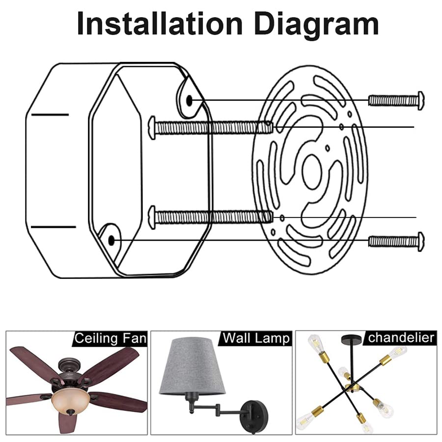 RTNLIT 4 Inches Light Fixture Mounting Bracket, Universal Light Circle Crossbar Plate with Ground Screw and Acorn Cap Nuts for Mount Wall Light, Close to Ceiling Light, Chandelier(Pack of 2)