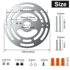 RTNLIT 4 Inches Light Fixture Mounting Bracket, Universal Light Circle Crossbar Plate with Ground Screw and Acorn Cap Nuts for Mount Wall Light, Close to Ceiling Light, Chandelier(Pack of 2)