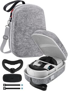 toennesen hard carrying case compatible with meta/oculus quest 2 vr headset with official elite battery strap and touch controllers accessories, lightweight for travel and home storage(grey)