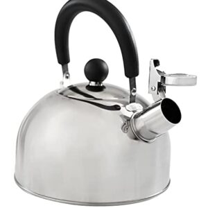 HOME-X Shiny Whistling Kettle, Stainless-Steel Stovetop Tea Kettle, Whistling Water Boiler, Large 2 Liter Capacity,8 ¾” L x 7" W x 8 ¼”, Polished Stainless-Steel