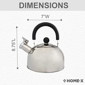 HOME-X Shiny Whistling Kettle, Stainless-Steel Stovetop Tea Kettle, Whistling Water Boiler, Large 2 Liter Capacity,8 ¾” L x 7" W x 8 ¼”, Polished Stainless-Steel