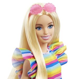 Barbie Fashionistas Doll #197 with Braces, Blonde Hair, Rainbow Tiered Dress & Accessories