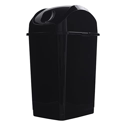 Superio Small 2.5 Gallon Plastic Trash Can with Swing Top Lid, Compact Slim Waste Bin for Under Desk, Office, Bedroom, Bathroom, Dorm Room, 10 Qt. Portable Garbage Can (Black)