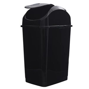 Superio Small 2.5 Gallon Plastic Trash Can with Swing Top Lid, Compact Slim Waste Bin for Under Desk, Office, Bedroom, Bathroom, Dorm Room, 10 Qt. Portable Garbage Can (Black)