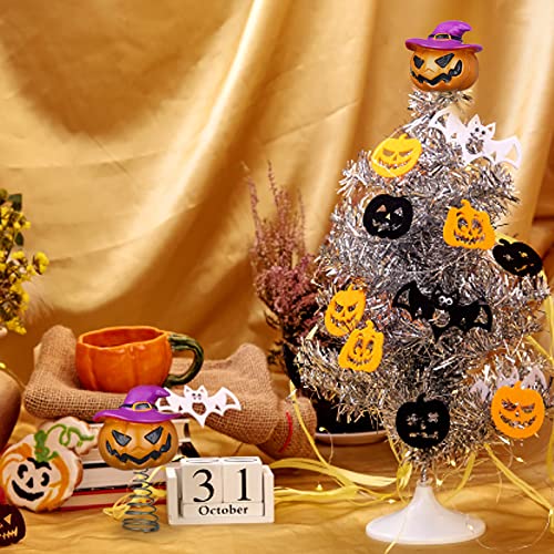 Halloween Pumpkin Skull Ghost Miniature Tree Topper Spooky Halloween Ornaments Pumpkin Halloween Tree Topper 4 Inches Mini Halloween Christmas Tree Ornaments for Halloween Party (Pumpkin)