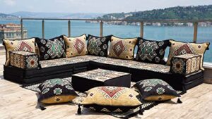 floor sofa seating set, l shape corner arabic sofa set, oriental floor seating, floor cushions, living room sofa, arabic majlis, moroccan jalsa, sleeper sofa (l sofa full set)