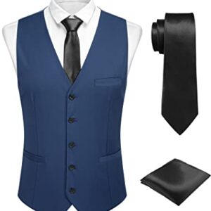 COOFANDY Mens 3 Piece Vest Set Casual Business Waistcoat Suit with Tie Hankie