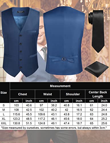 COOFANDY Mens 3 Piece Vest Set Casual Business Waistcoat Suit with Tie Hankie