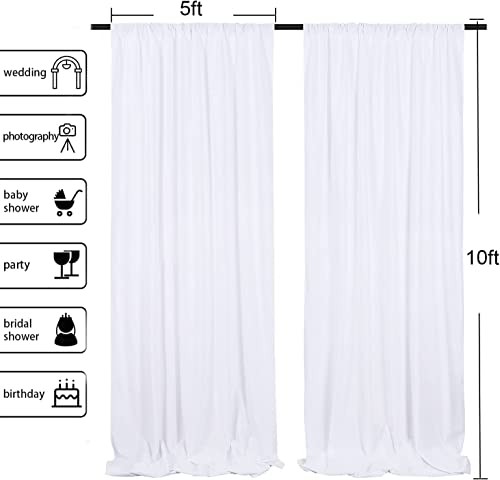 White Backdrop Curtain for Parties 5ft x 10ft 2 Panels Backdrop for Photo Birthday Baby Shower