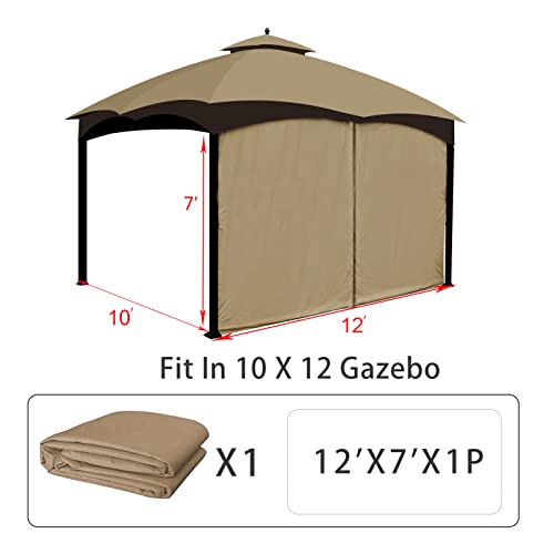 Gafrem 10' x 12' Canopy Side Wall Privacy Panel with Zipper+Outdoor 10'x12' Gazebo 4-Panel Screen Walls with Zipper (Khaki)