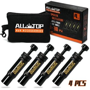 all-top adjustable auto-stop tire deflator valve kit (10-30 psi) 4 pcs screw-on tyre air down tool for offroad 4x4