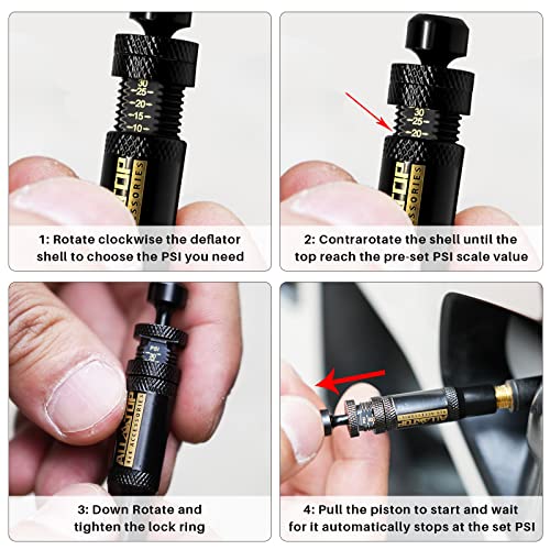 ALL-TOP Adjustable Auto-Stop Tire Deflator Valve Kit (10-30 PSI) 4 PCS Screw-on Tyre Air Down Tool for Offroad 4x4