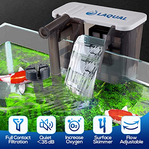 LAQUAL Aquarium Filter with Surface Skimmer, 15-30 Gallon Small Fish Tank Filter, Full Contact & 3 Layer Filtration, Quiet & Efficient, Waterfall Design for Increasing Oxygen, Hang on Back Filter